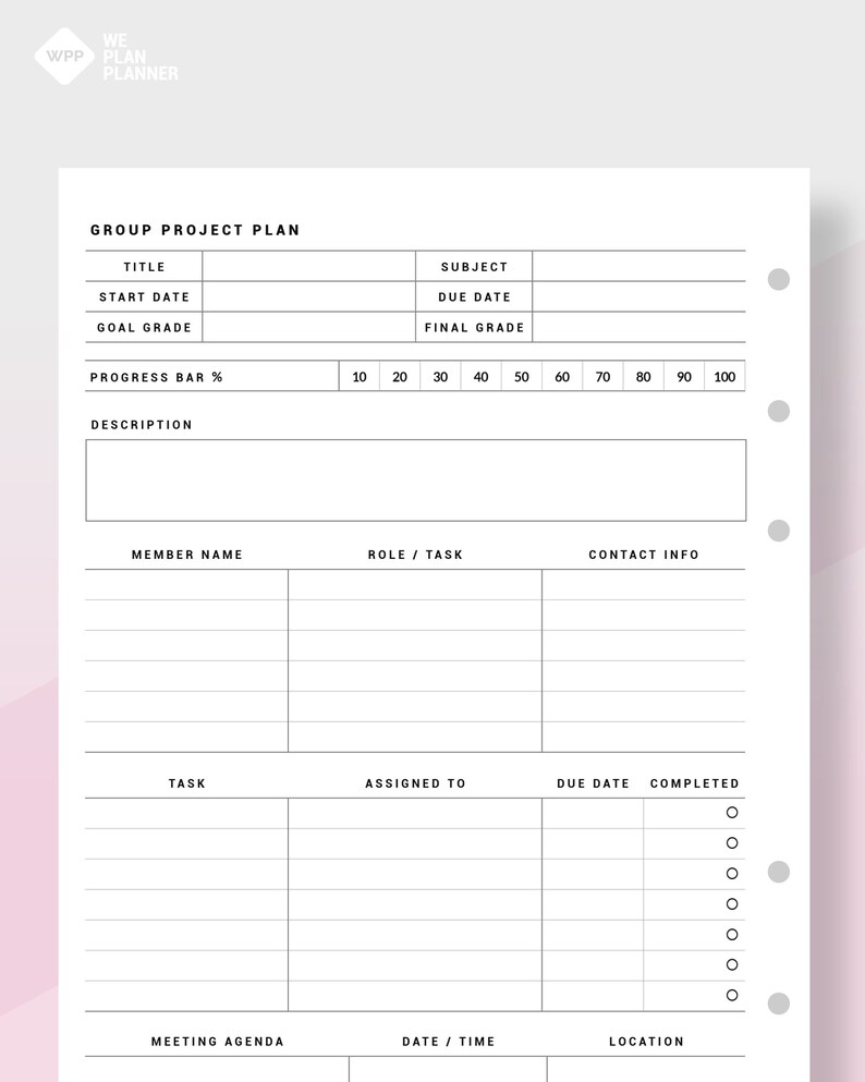 Study Group Project Management Plan Student Planner College School Team ...