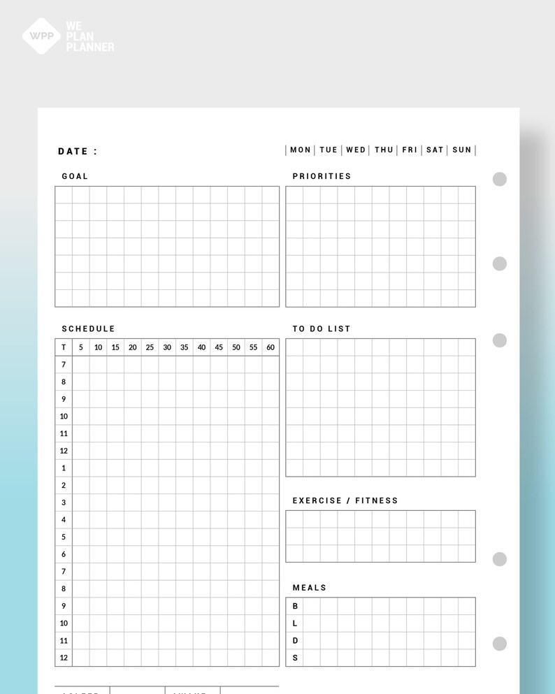 Printable Grid Daily Task Planner timetable Minimalist Hourly Planner ...