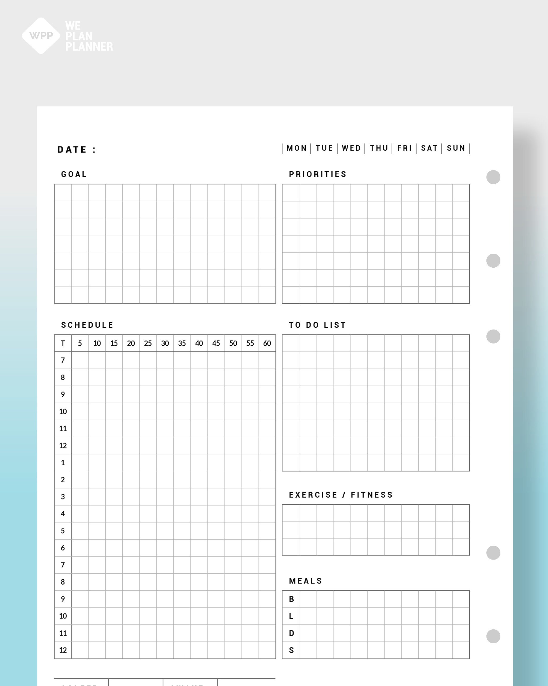 Printable Grid Daily Task Planner timetable Minimalist Hourly Planner ...