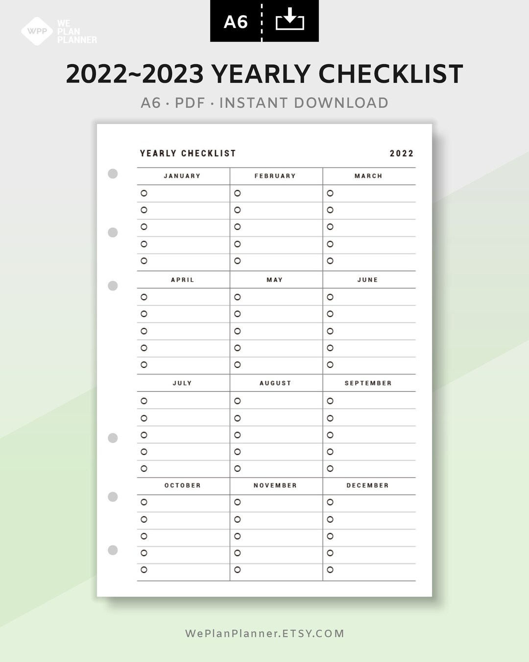Printable 2022-2023 Yearly Overview Planner Yearly Checklist Year at a ...