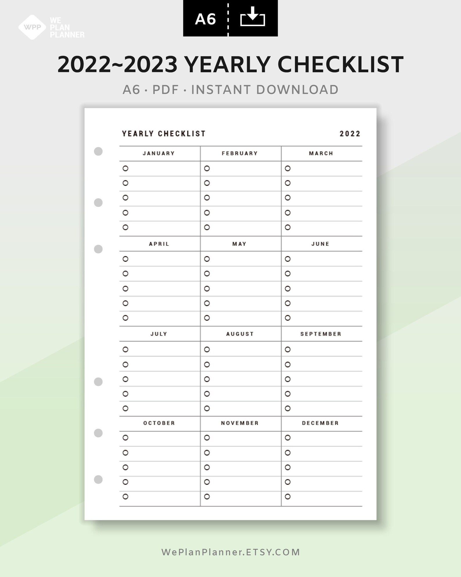 Printable 2022-2023 Yearly Overview Planner Yearly Checklist - Etsy