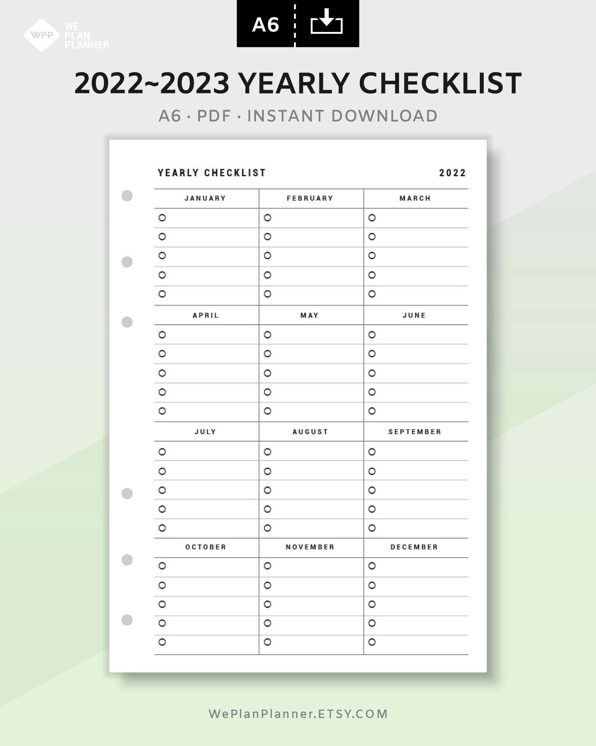 Printable 2022-2023 Yearly Overview Planner Yearly Checklist Year at a ...