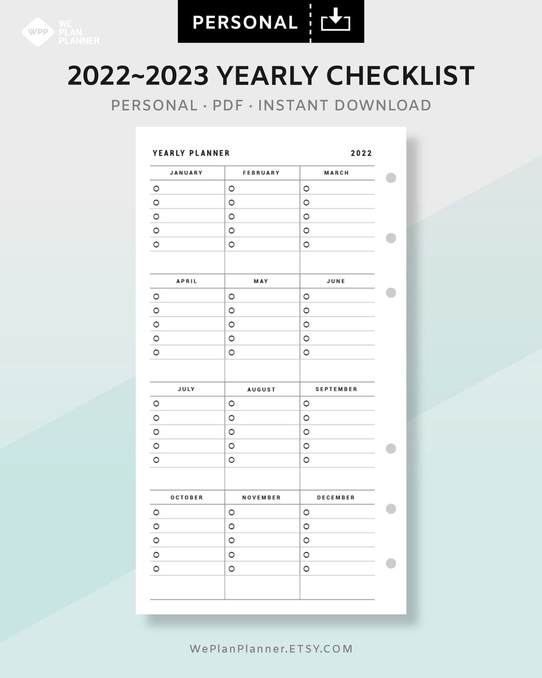 Printable 2022-2023 Yearly Overview Planner Yearly Checklist - Etsy
