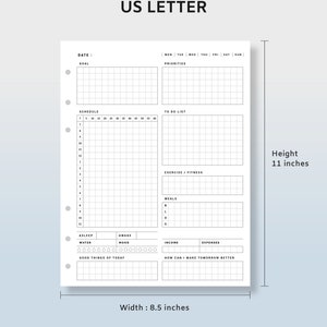 Printable Grid Daily Task Planner timetable Minimalist Hourly Planner ...