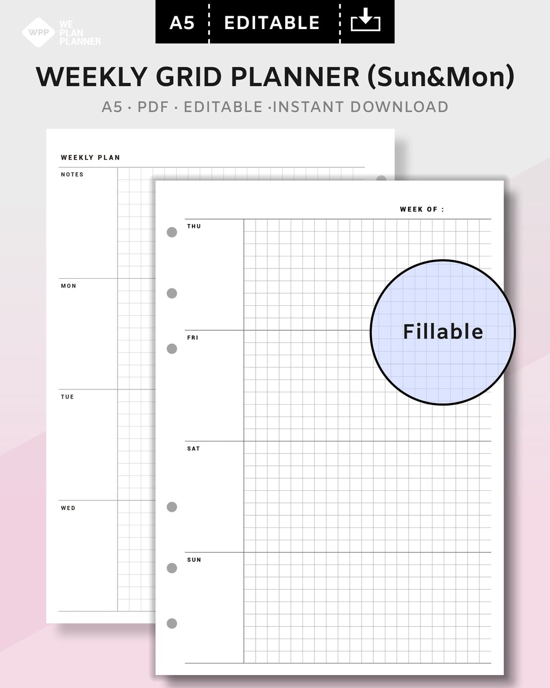 Weekly Grid Planner Inserts Editable and Printable Week on 2 - Etsy UK