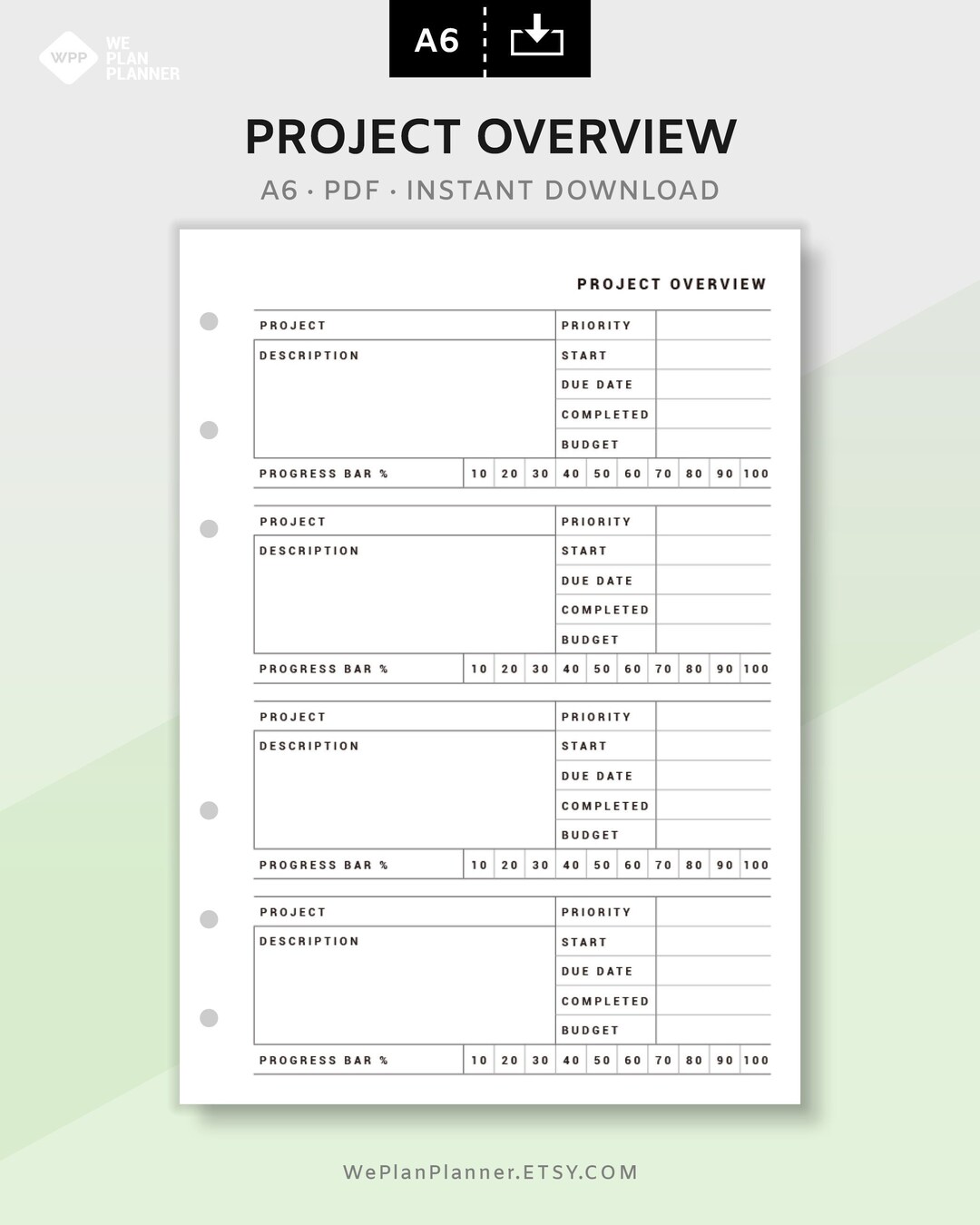 Work Project Overview Management Planner for Business | Goal ...