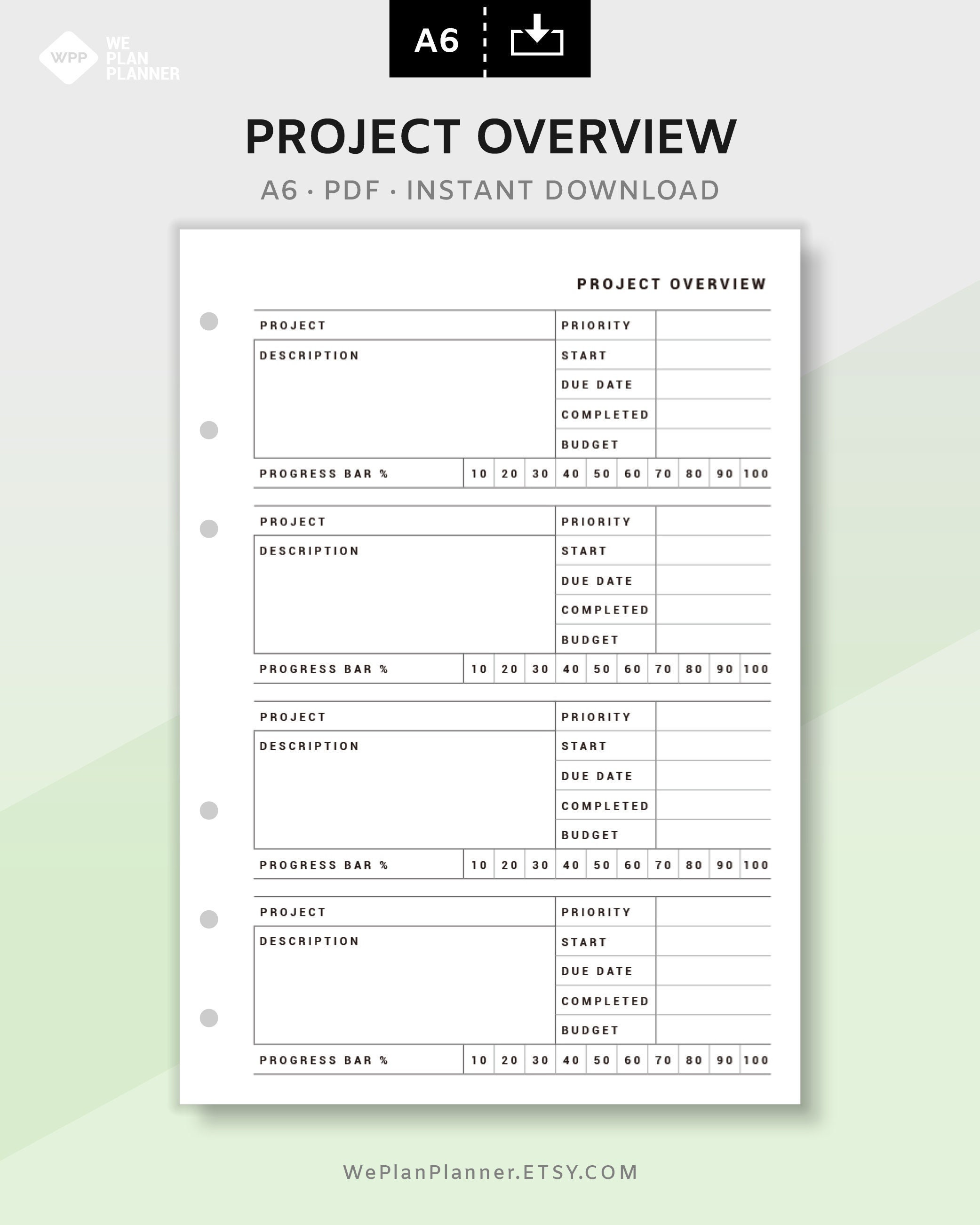 Work Project Overview Management Planner for Business Goal - Etsy