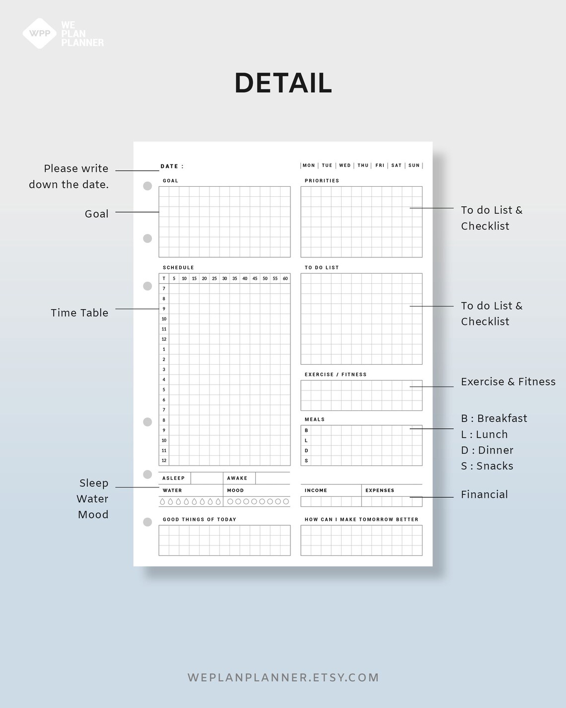 Printable Grid Daily Task Planner timetable Minimalist - Etsy
