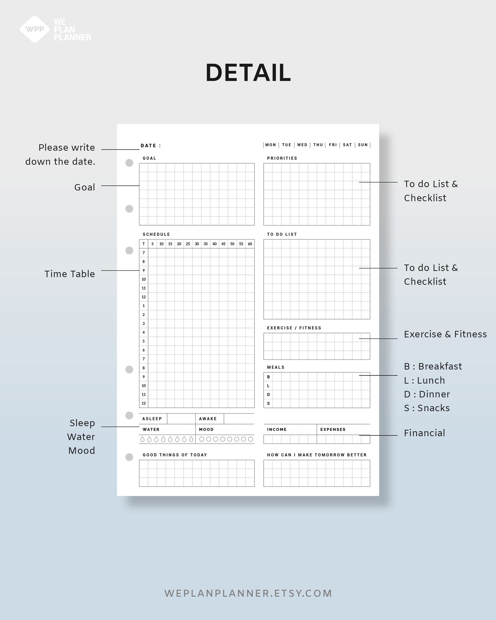 Printable Grid Daily Task Planner timetable Minimalist - Etsy