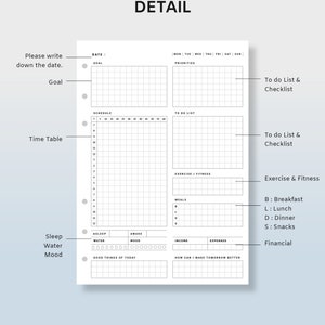 Printable Grid Daily Task Planner timetable Minimalist Hourly Planner ...