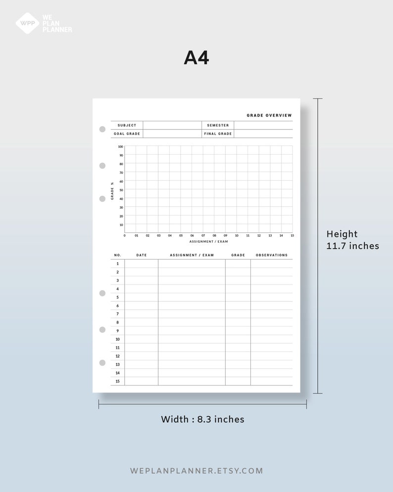 Grade Tracker | Grade Overview College Student Planner | Study Planner ...