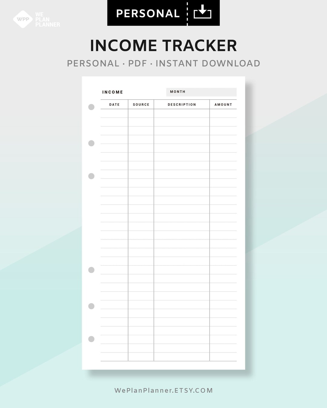 Monthly Income Tracker Printable Planner Business Financial Planning ...