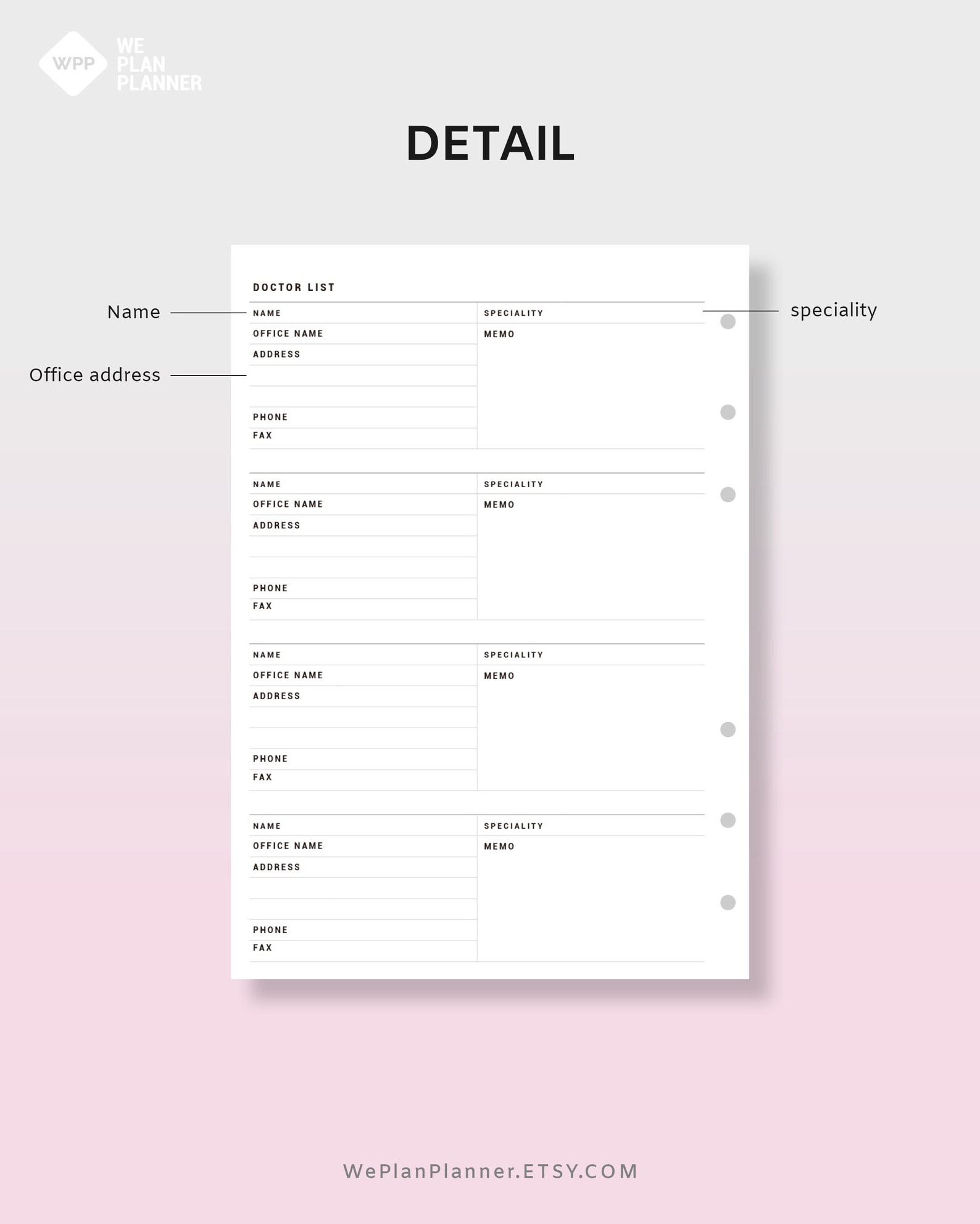 Doctor Contacts List Address Book Inserts Printable Planner Fillable ...