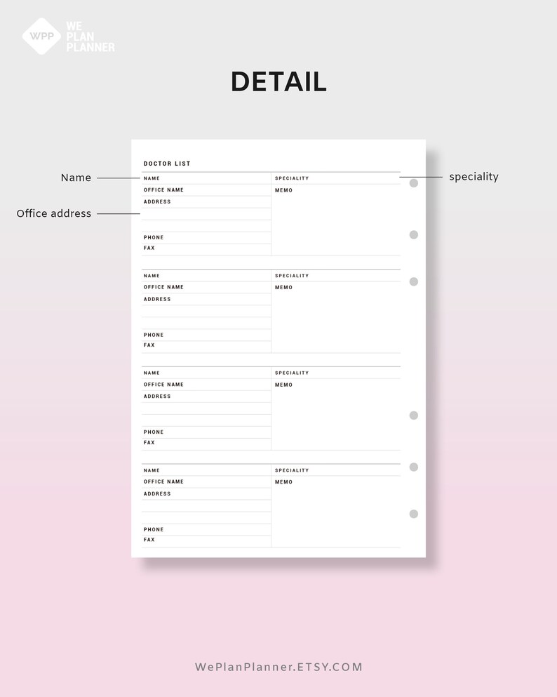 Doctor Contacts List Address Book Inserts Printable Planner Fillable ...