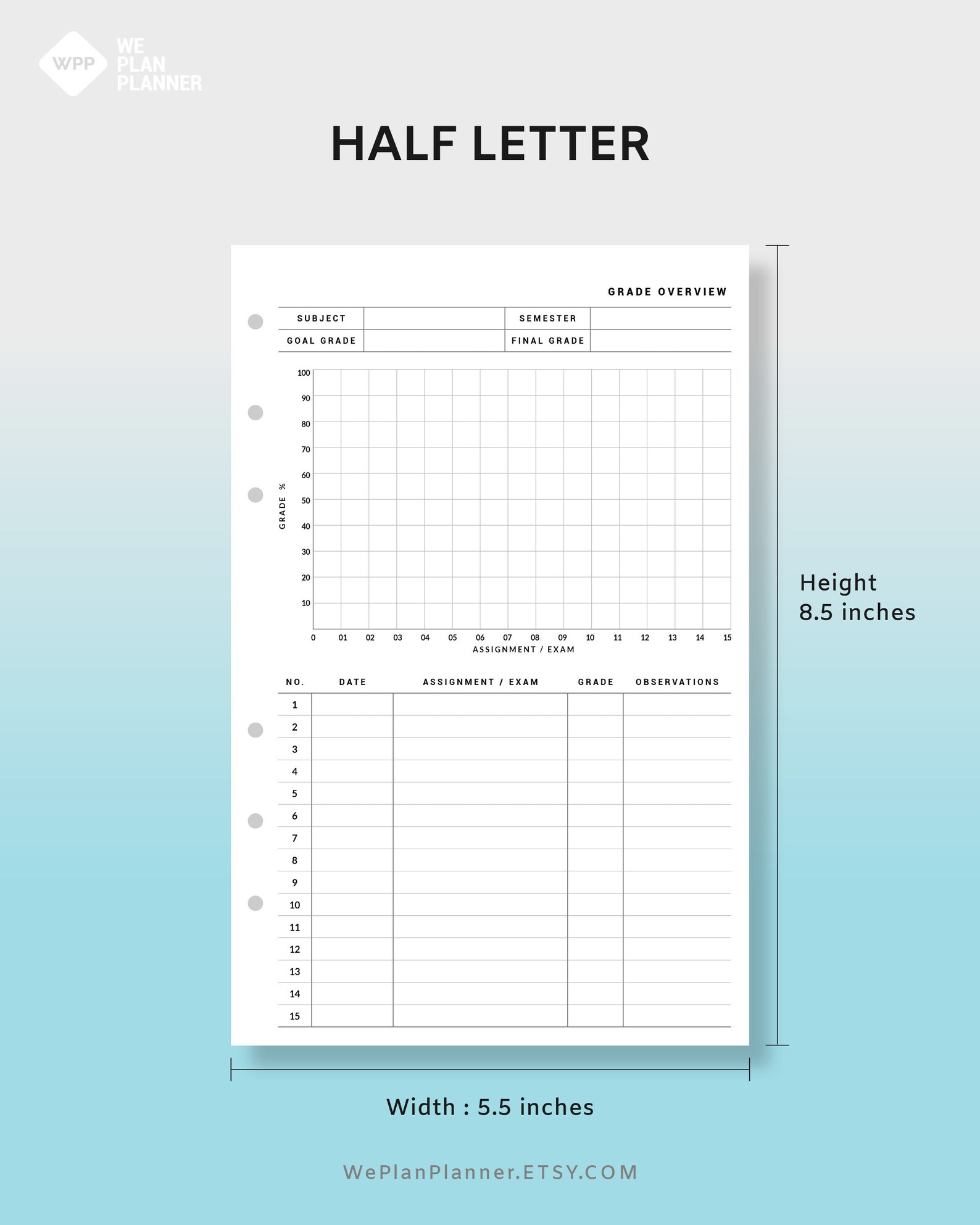 Grade Tracker | Grade Overview College Student Planner | Study Planner ...
