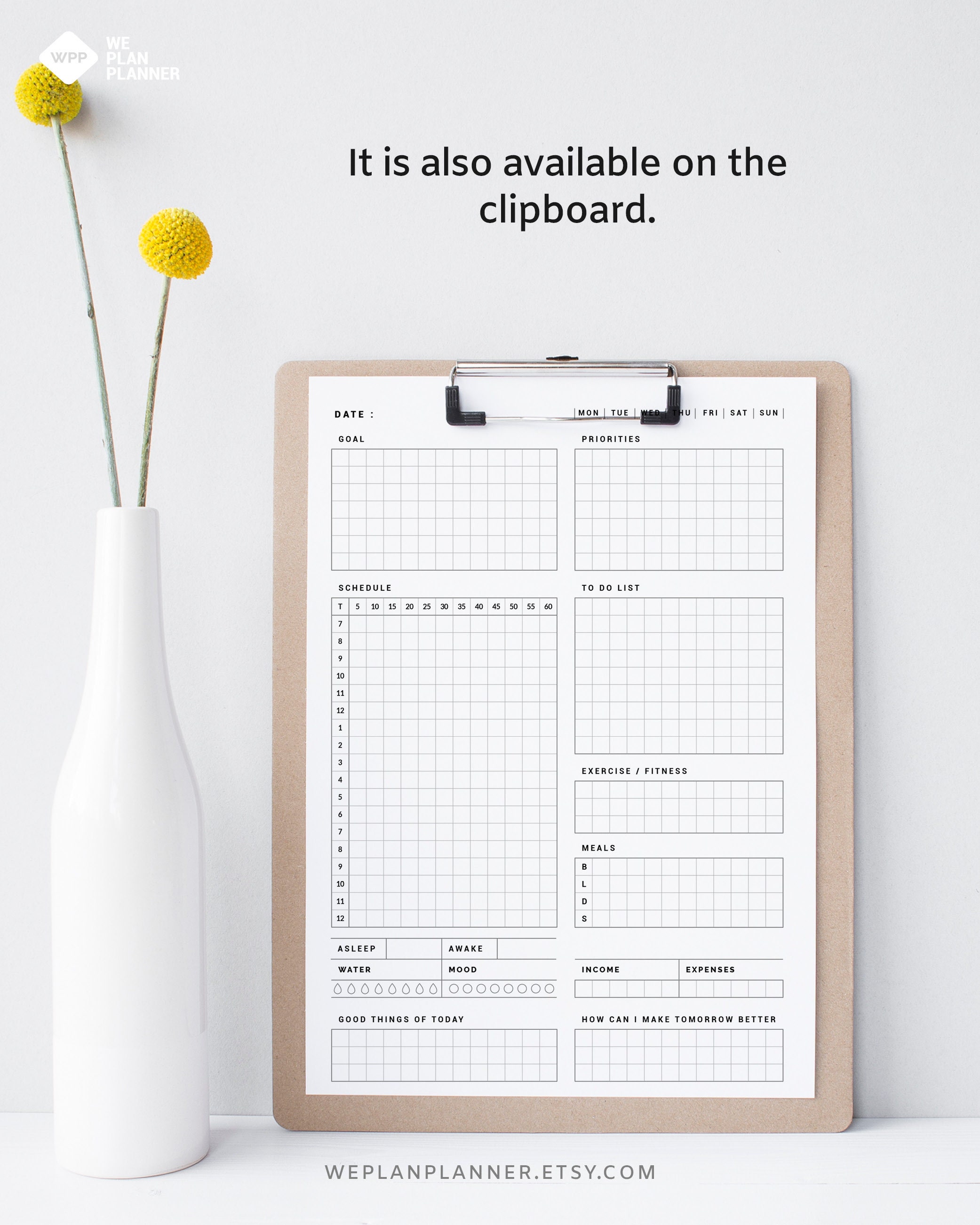 Printable Grid Daily Task Planner timetable Minimalist - Etsy