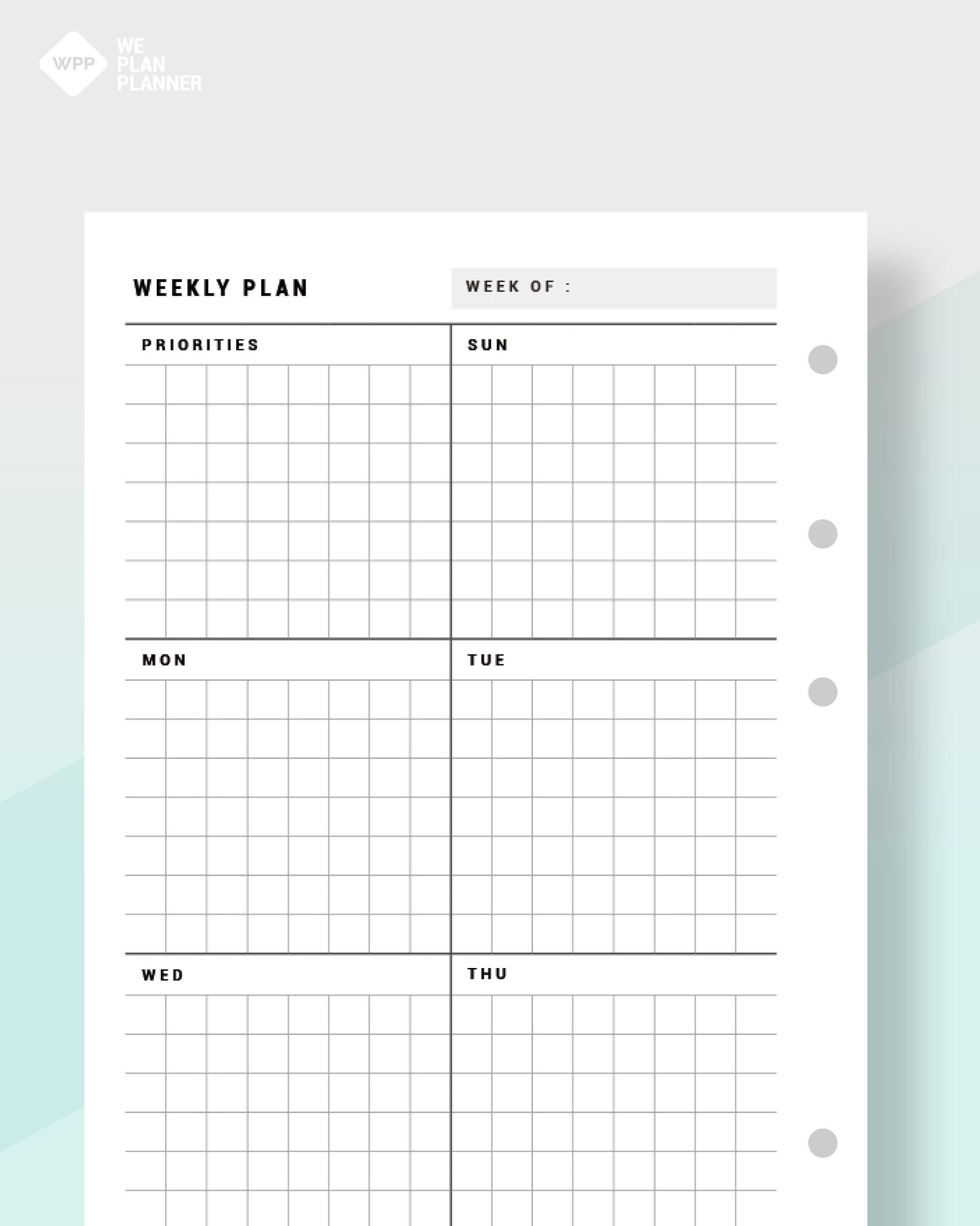 Week on One Page Printable Printable Weekly Planner Agenda Grid Weekly ...