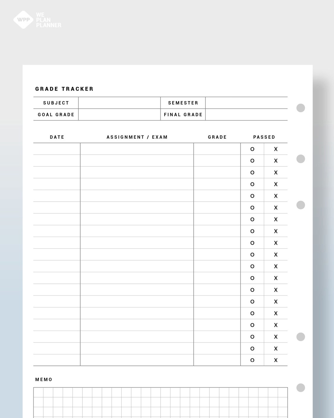 Grade Tracker Grade Overview College Student Planner Study Planner ...