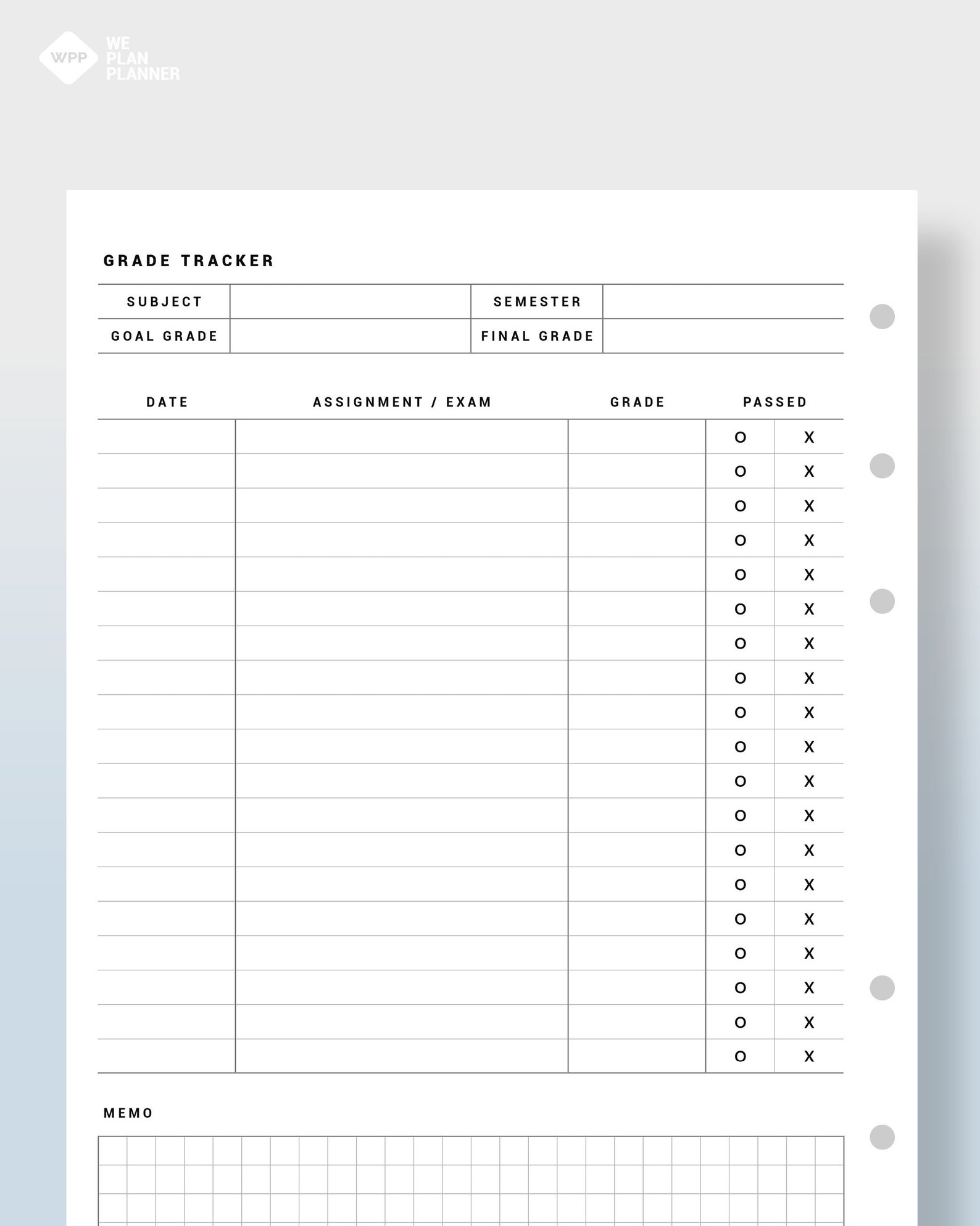 Grade Tracker | Grade Overview College Student Planner | Study Planner ...