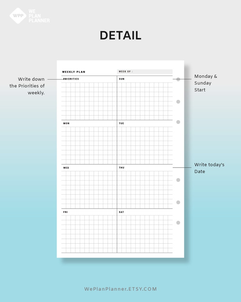 Week on One Page Printable Printable Weekly Planner Agenda Grid Weekly ...