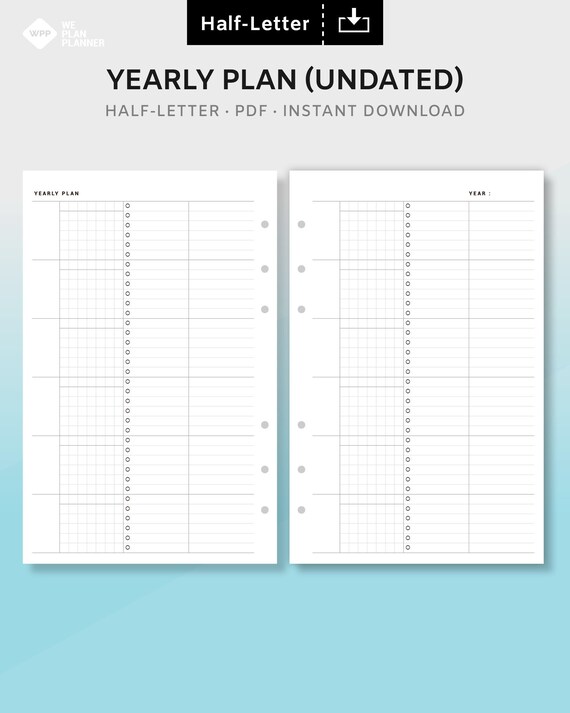Year at a Glance Printable Undated Yearly Planner Printable | Etsy
