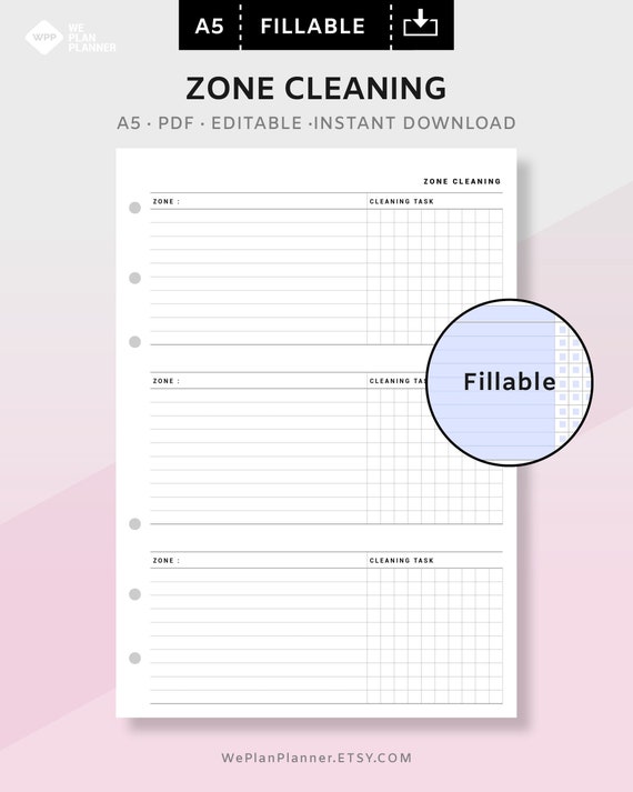 Zone Cleaning Routine A5 Planner Inserts Printable Cleaning | Etsy
