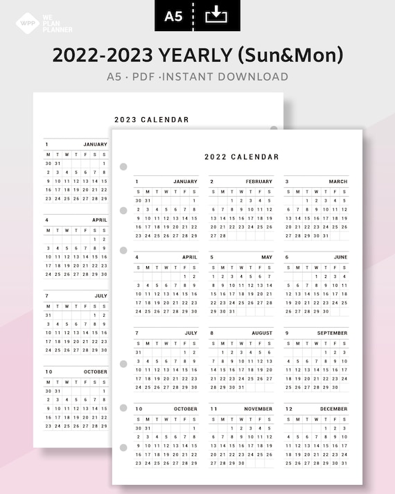 Printable 2022-2023 Calendar Yearly Overview Planner Year at | Etsy