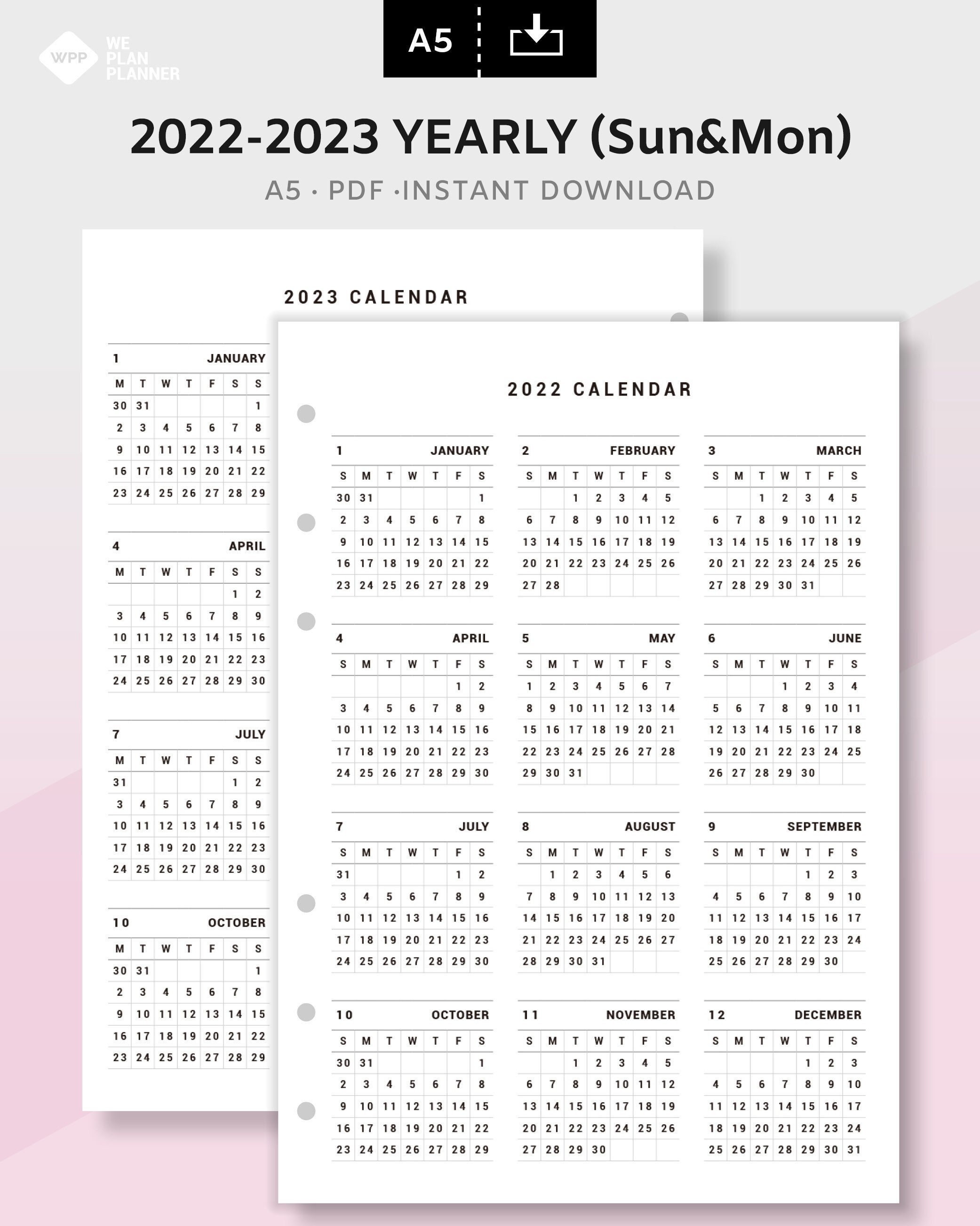 Printable 2022-2023 Calendar Yearly Overview Planner Year at - Etsy Canada