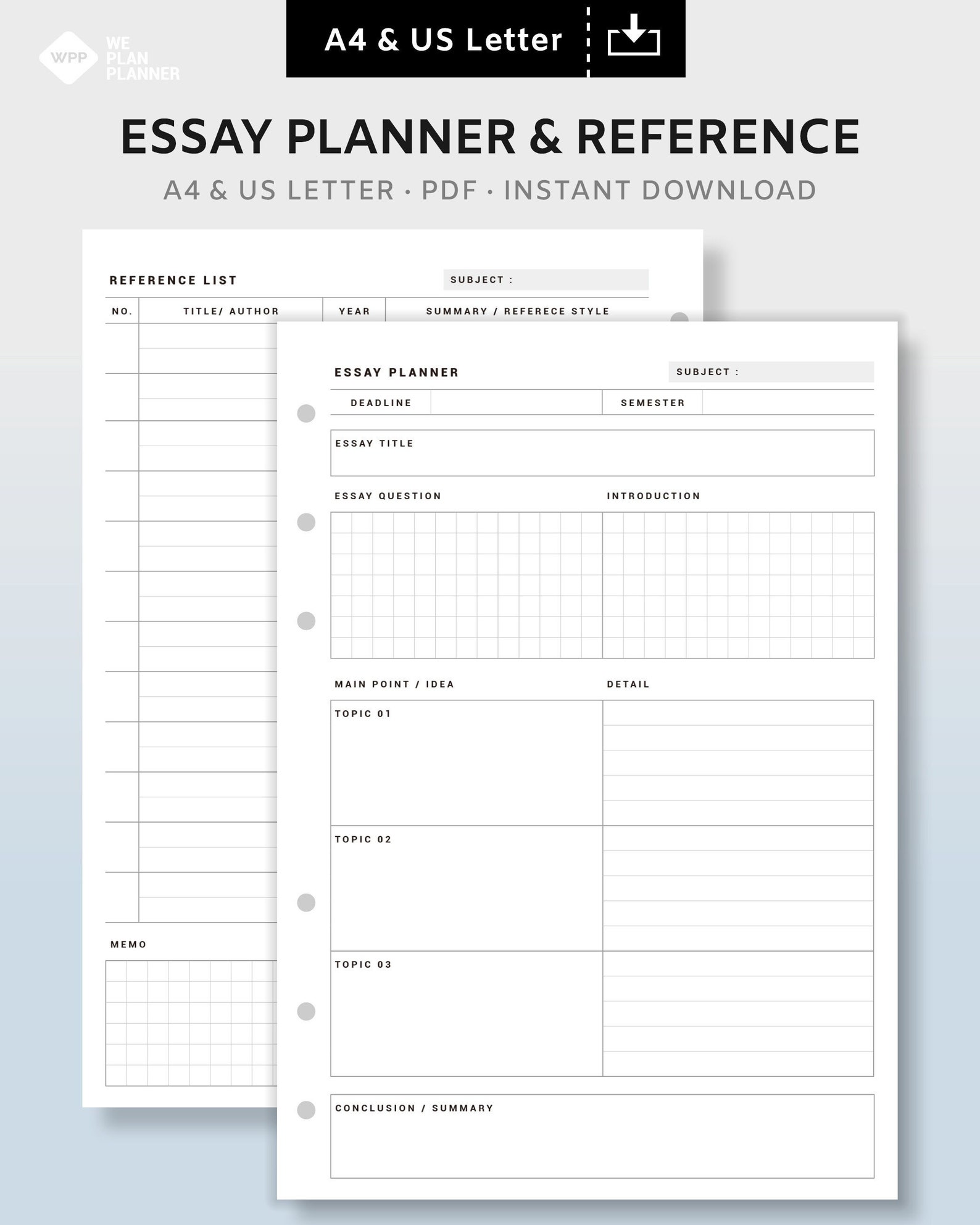 Essay Planner for Student Printable Essay Writing Template Reference ...