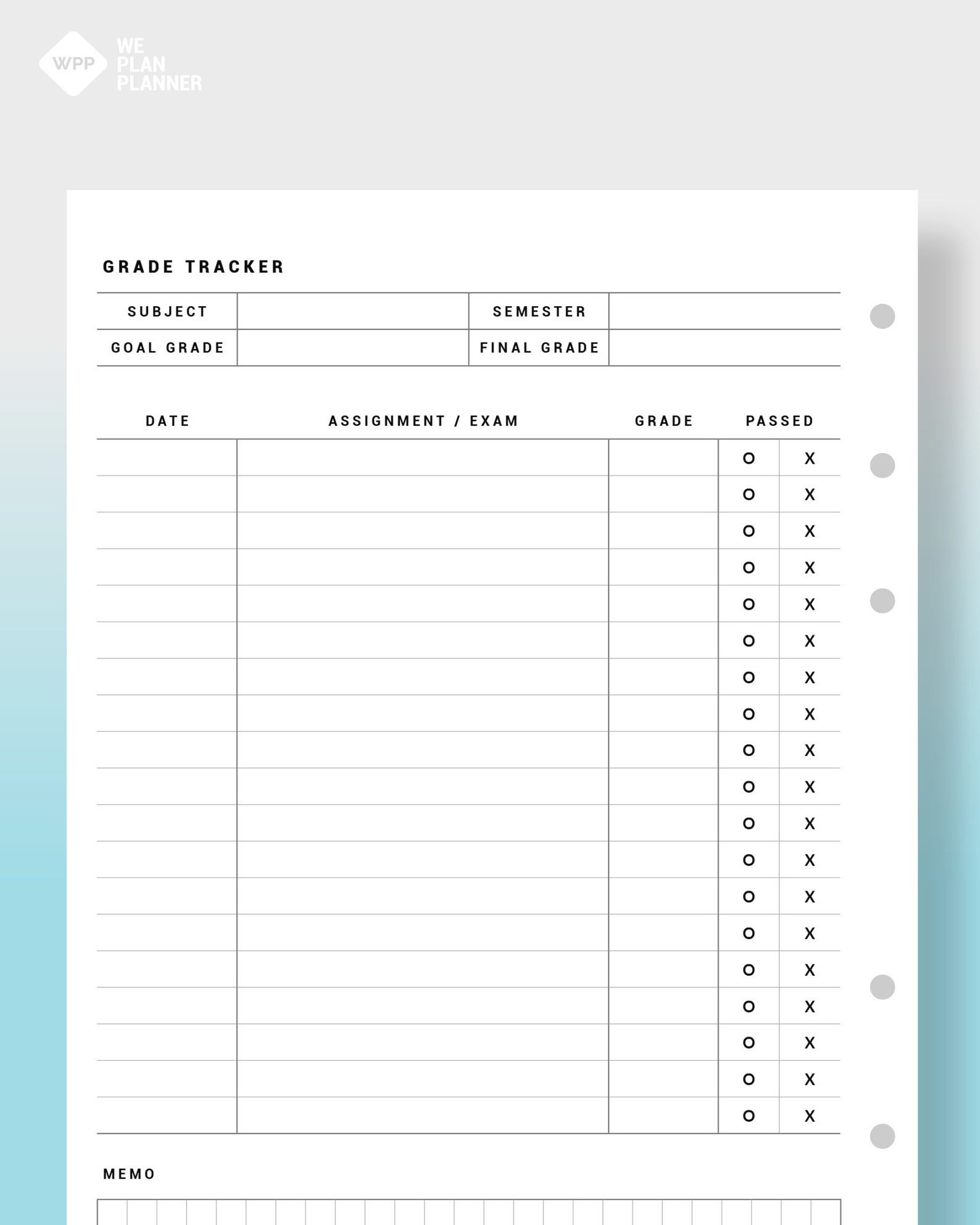 Grade Tracker Grade Overview College Student Planner Study Planner ...