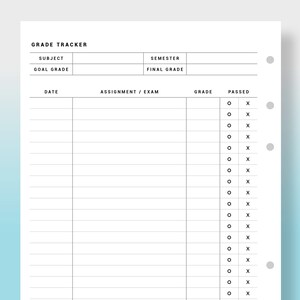 Grade Tracker | Grade Overview College Student Planner | Study Planner ...