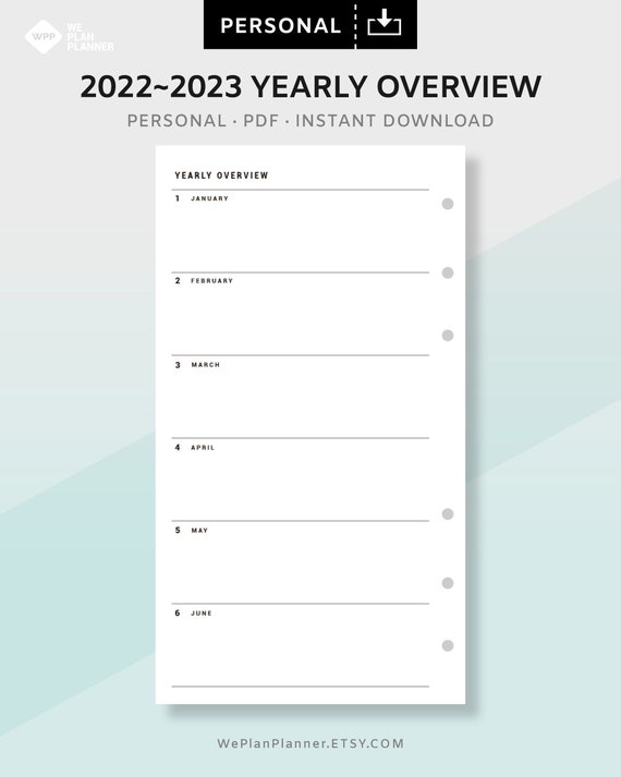 Printable 2022-2023 Yearly Overview Planner Simple Year at a | Etsy