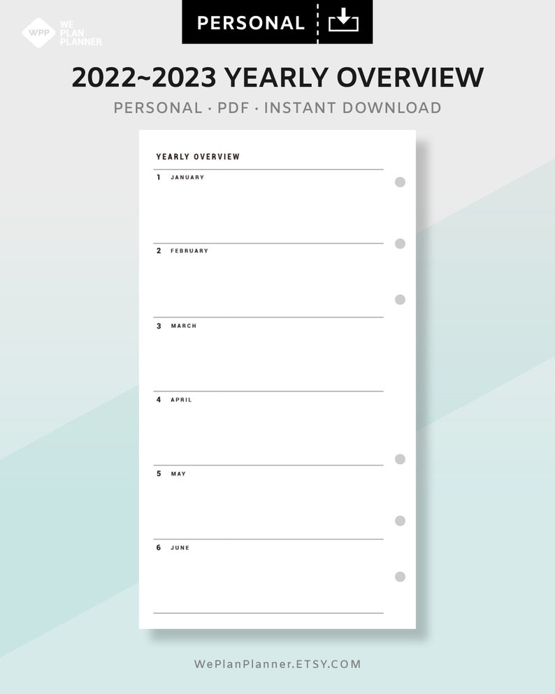 Printable 2022-2023 Yearly Overview Planner Simple Year at a | Etsy