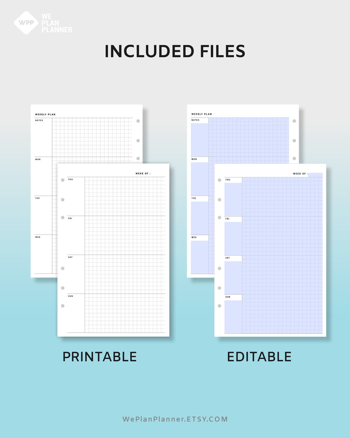 Printable Weekly Schedule Planner Inserts Editable Week on 2 | Etsy