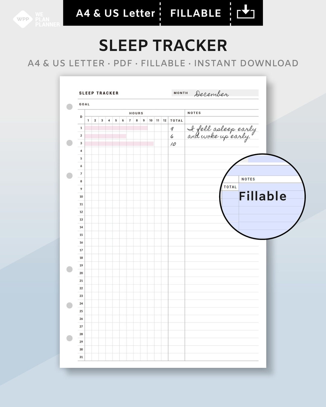 Sleep Tracker Log Printable Diary PDF | Monthly Sleep Tracker | A4 ...