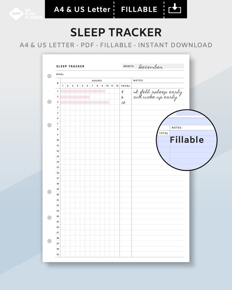 Sleep Tracker Log Printable Diary PDF | Monthly Sleep Tracker | A4 ...