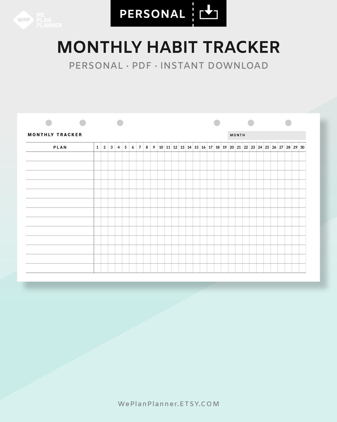 Monthly Habit Goal Tracker Printable Personal Planner Inserts 31 Days ...