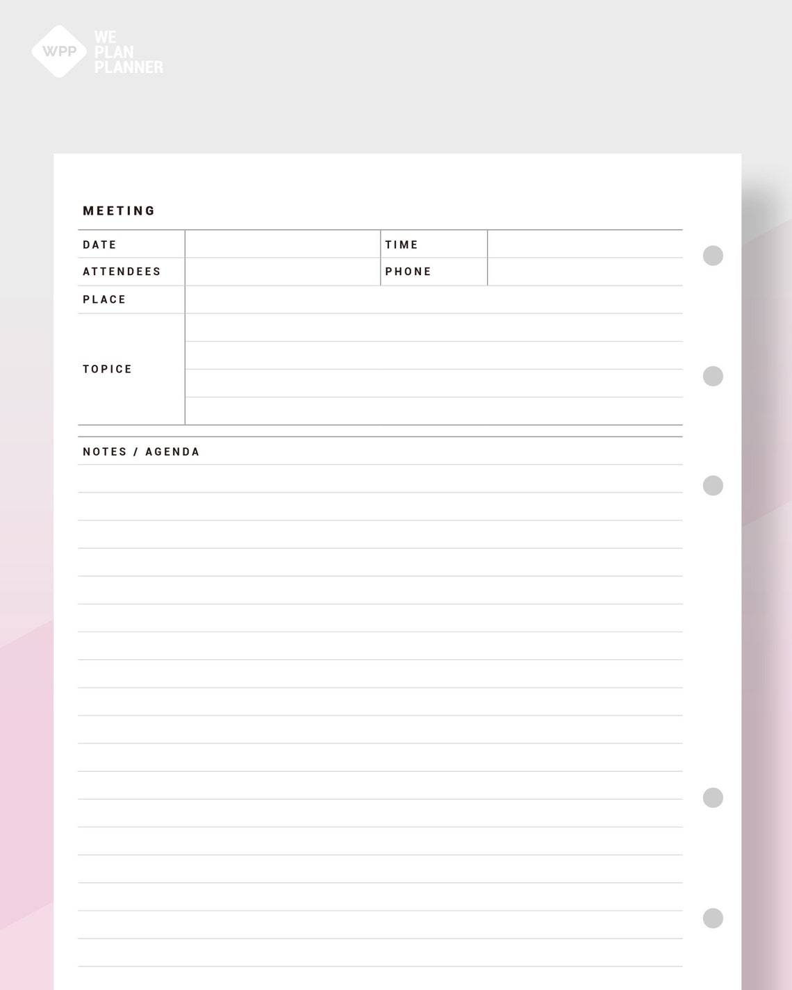 Formal Business Meeting Agenda Planner Template PDF for Work | Fillable ...
