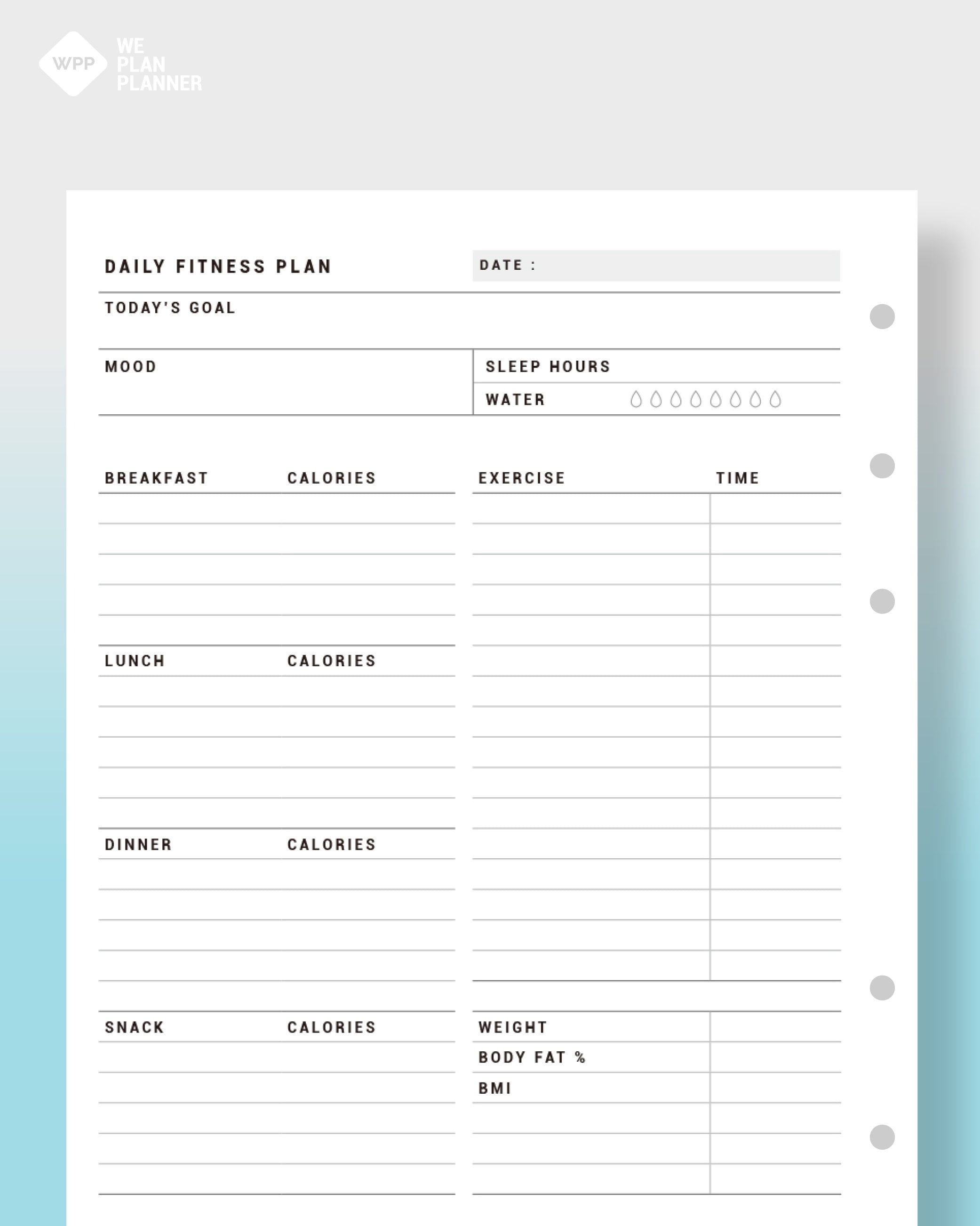 Daily Health Fitness Plan Printable Weight Loss Tracker Health ...
