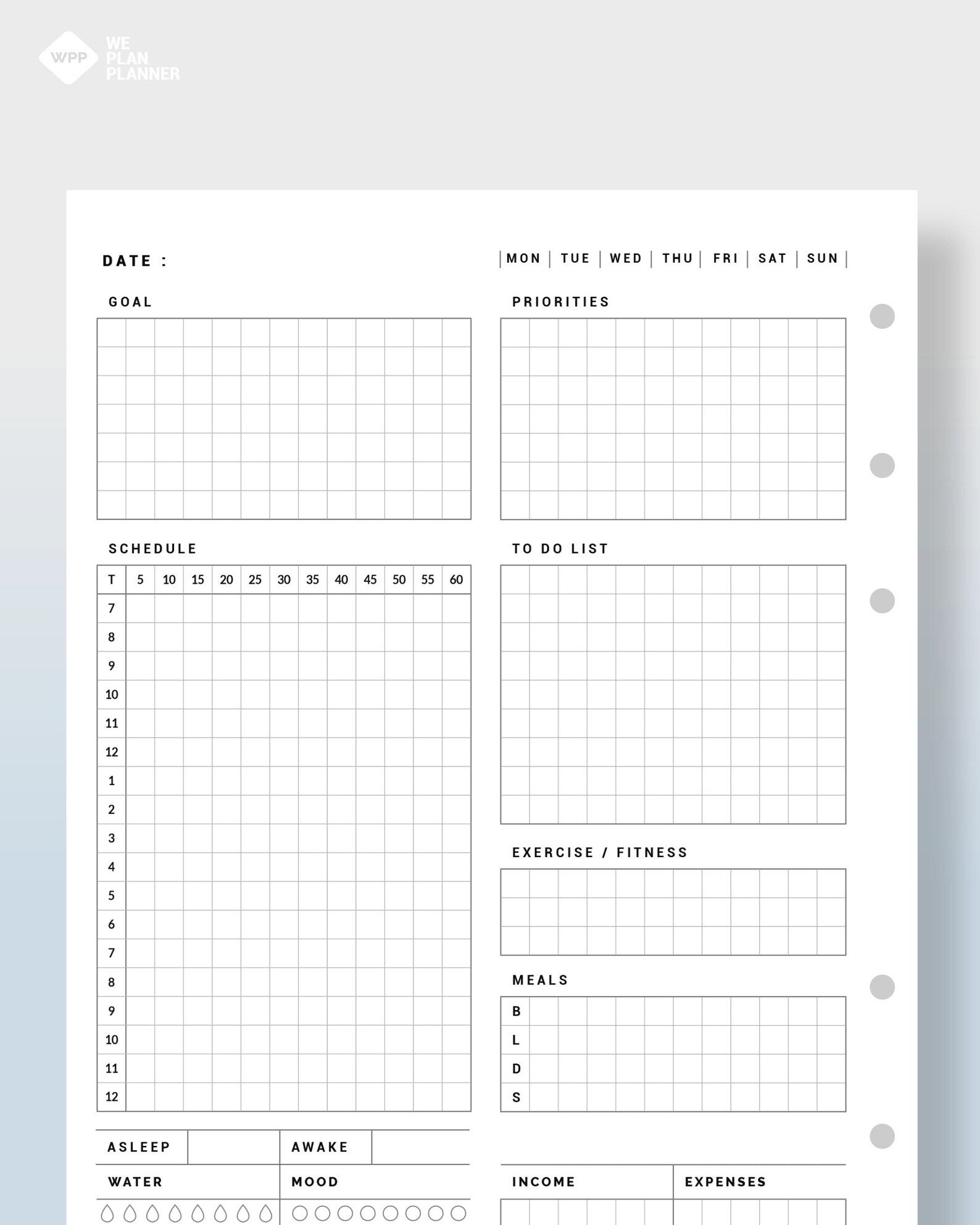 Printable Grid Daily Task Planner timetable Minimalist | Etsy