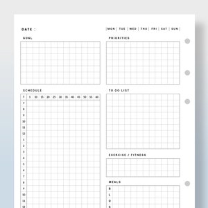 Printable Grid Daily Task Planner timetable Minimalist Hourly Planner ...