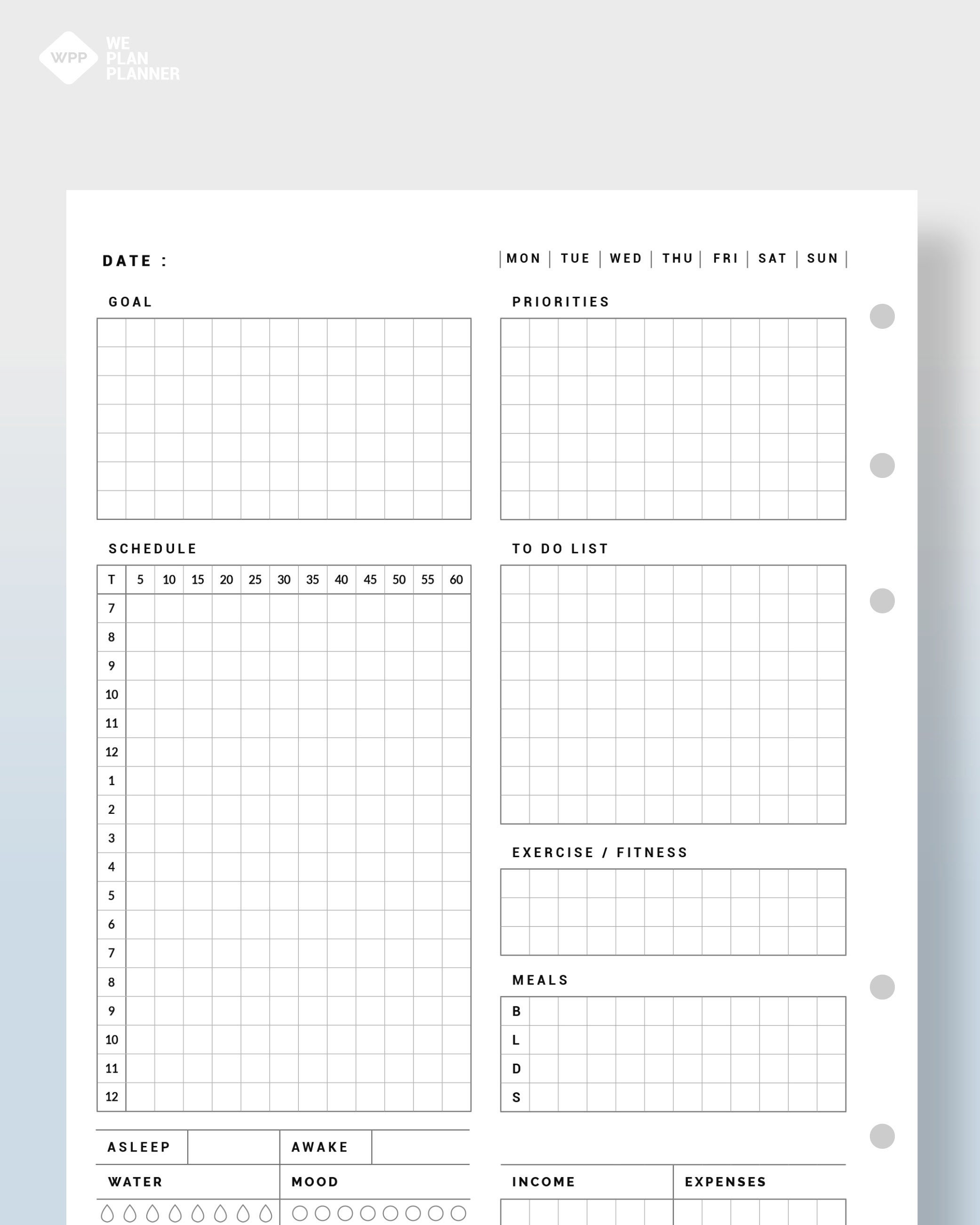 Printable Grid Daily Task Planner timetable Minimalist - Etsy