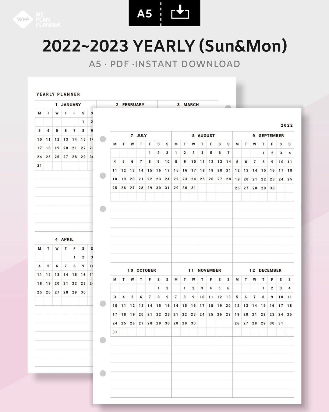 Printable 2022-2023 Calendar Yearly Overview Planner Year at a Glance ...