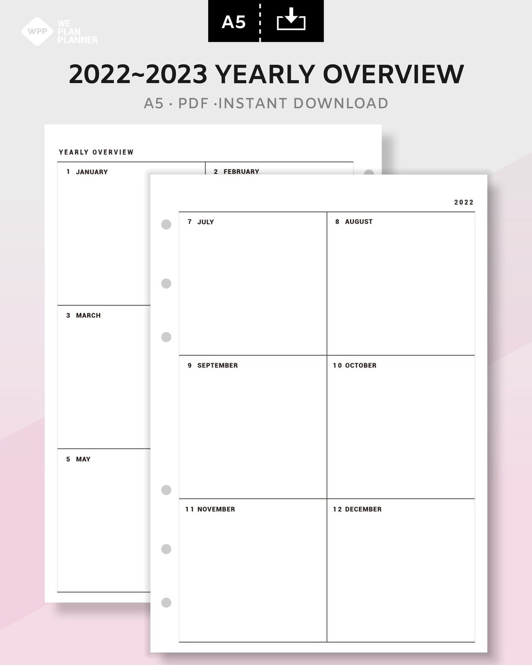 Printable 2022-2023 Calendar Yearly Overview Planner Year at a Glance ...