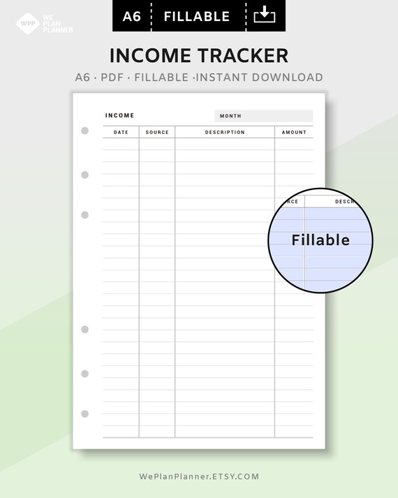 Monthly Income Tracker Printable Planner Business Financial | Etsy
