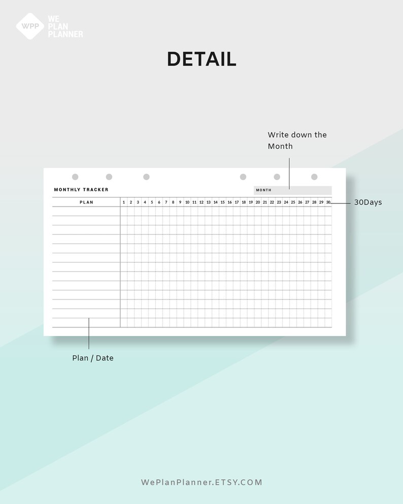 Monthly Habit Goal Tracker Printable Personal Planner Inserts 31 Days ...