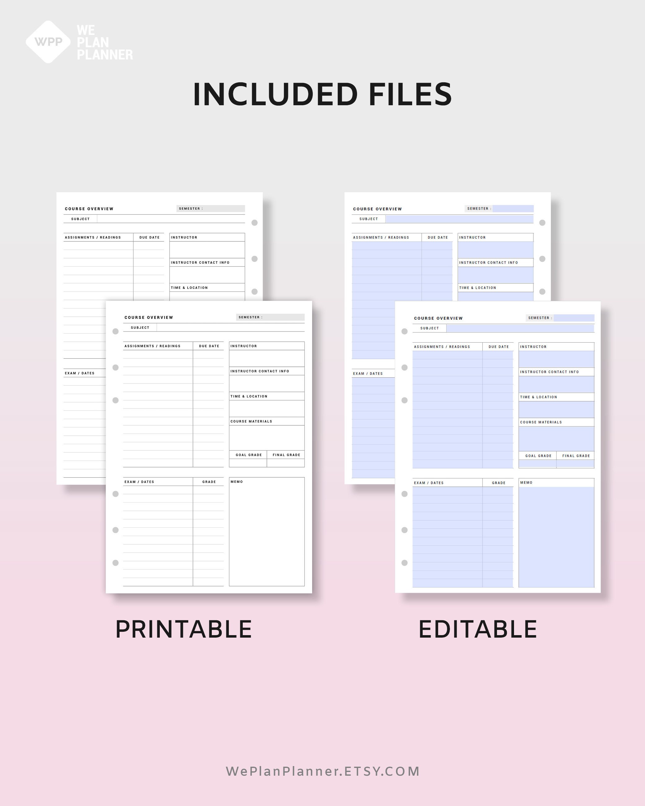 Course Overview College Student Planner Subject Overview - Etsy