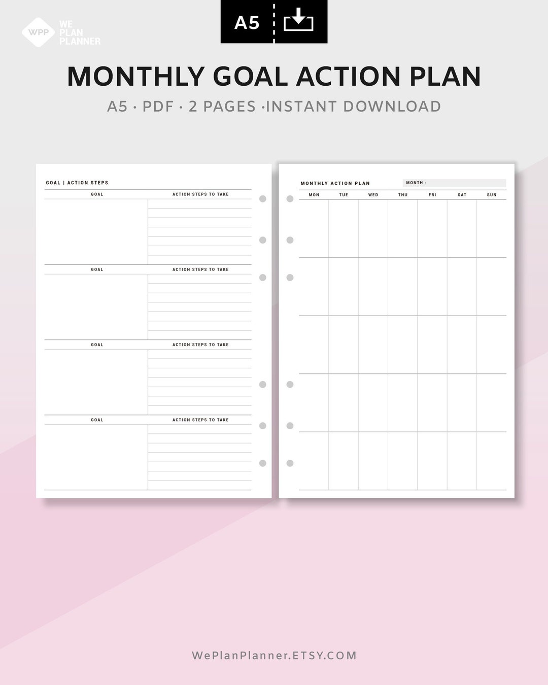 Monthly Goal Action Setting Planner | Printable Goal Action Plan | Goal ...