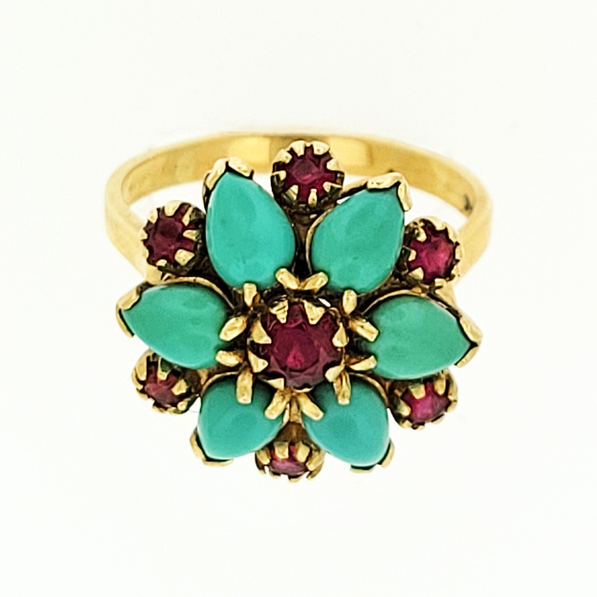Lady's 14K Yellow Gold Ring With Turquoise & Rubies Size 9.5 - Etsy