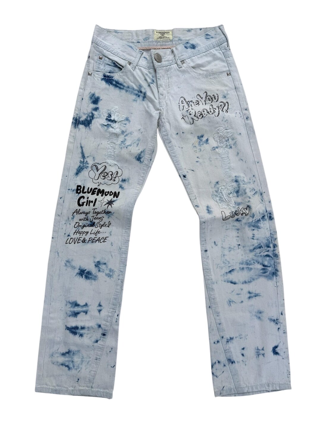 Blue Moon Distressed Jeans - Graffiti Style - Etsy